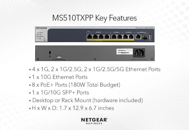 Netgear 10G POE Managed Switch MS510TXPP, Computers & Tech, Parts ...