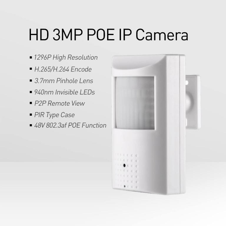 PIR Pinhole POE IP Camera, HD 3MP Indoor Security Camera 940nm ...