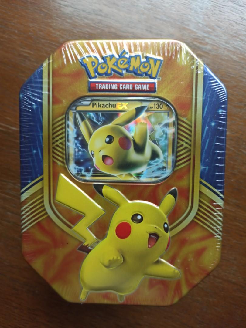 Pokemon card Pikachu EX tin, 興趣及遊戲, 玩具 & 遊戲類 - Carousell