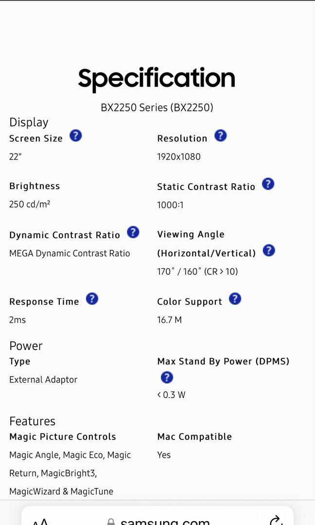Samsung Monitor BX2250, Computers & Tech, Parts & Accessories, Monitor ...