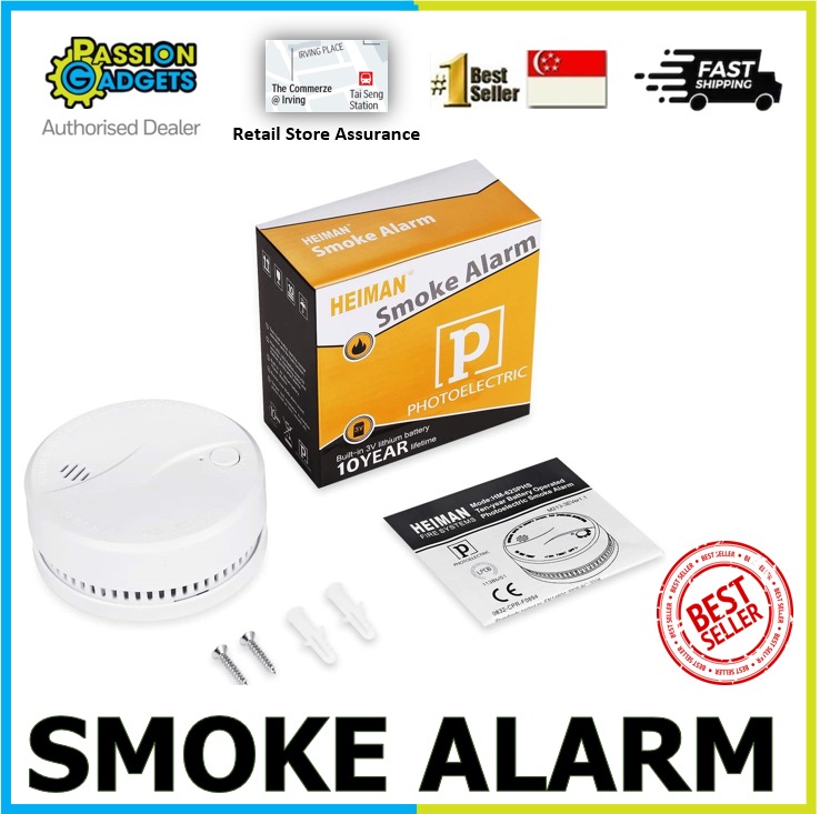 SCDF Requirement 10 Year Heiman Smoke Alarm Detector HM-625PHS Photoelectric Battery Operated ...