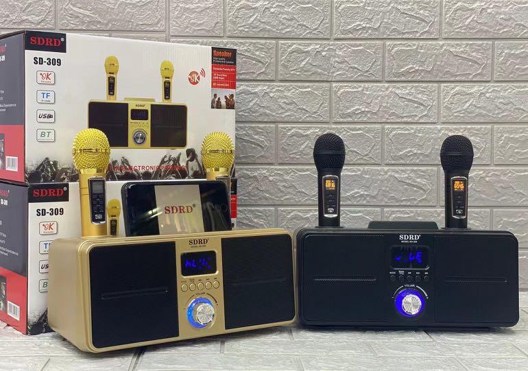 SDRD SD-309 Wireless Bluetooth Dual Microphone Karaoke Portable Speaker Home Karaoke, Audio ...