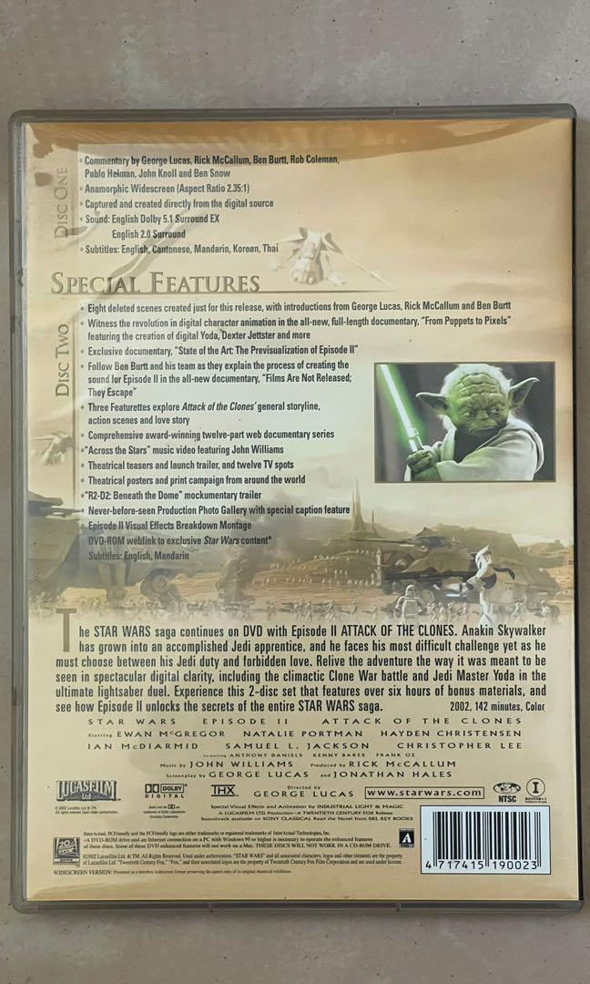 Star Wars DVD 星戰前傳一，二集 雙DVD每集含製作特輯, 興趣及遊戲, 音樂樂器 & 配件, 音樂與媒體 - CD 及 DVD ...