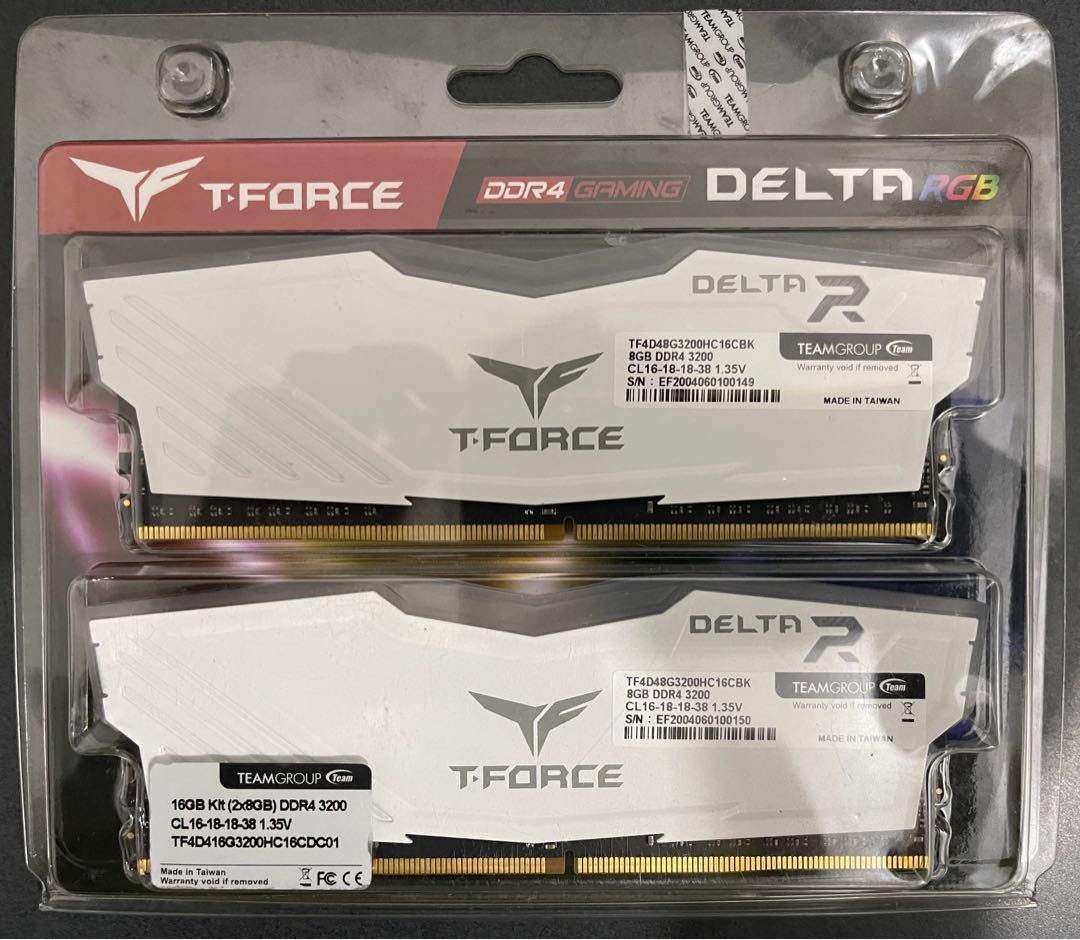 Team Group T-Force Delta RGB DDR4 16 GB (8GBx2) Dual Kit 3200Mhz WHITE ...