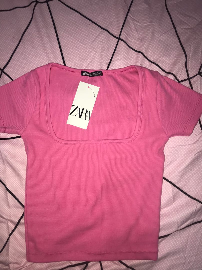 Zara Pink Square Neck, Women's Fashion, Tops, Others Tops on Carousell