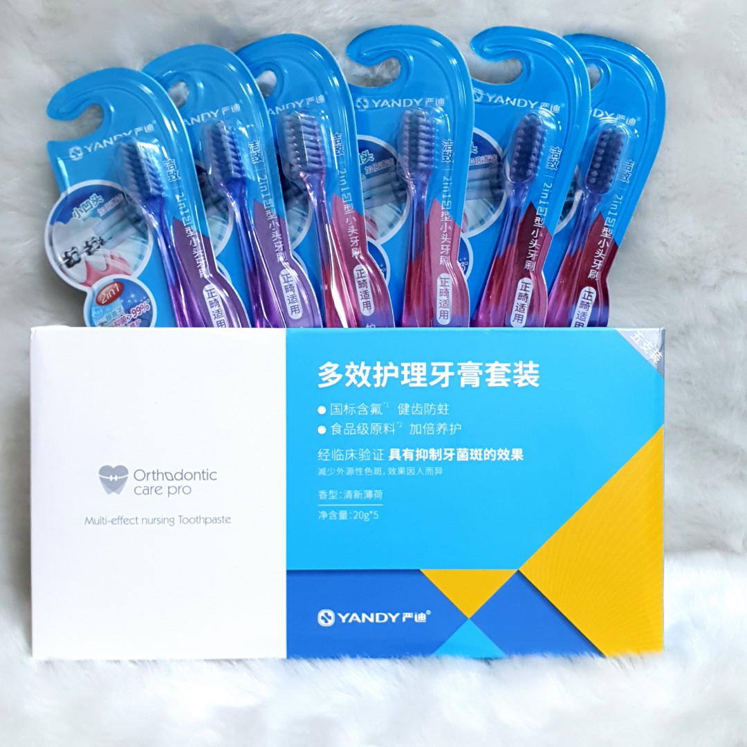 6 Yandy Orthodontic Toothbrushes (U Type) with toothpaste, Beauty ...