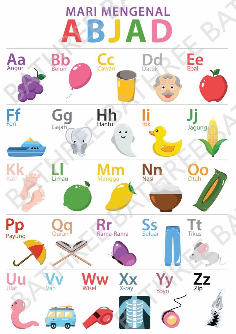 ABC Alphabet Poster Flashcards, English, Malay, Arabic multi language ...