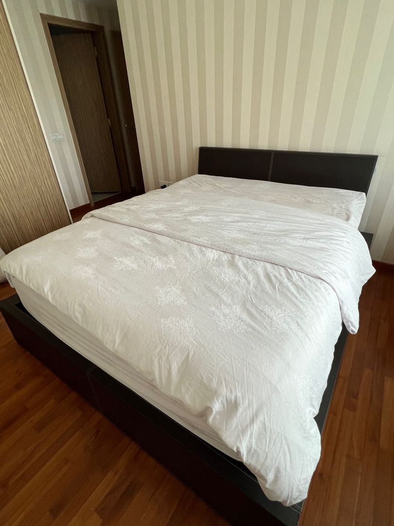 Cellini Queen size bed frame with 2 drawers, Furniture & Home Living ...