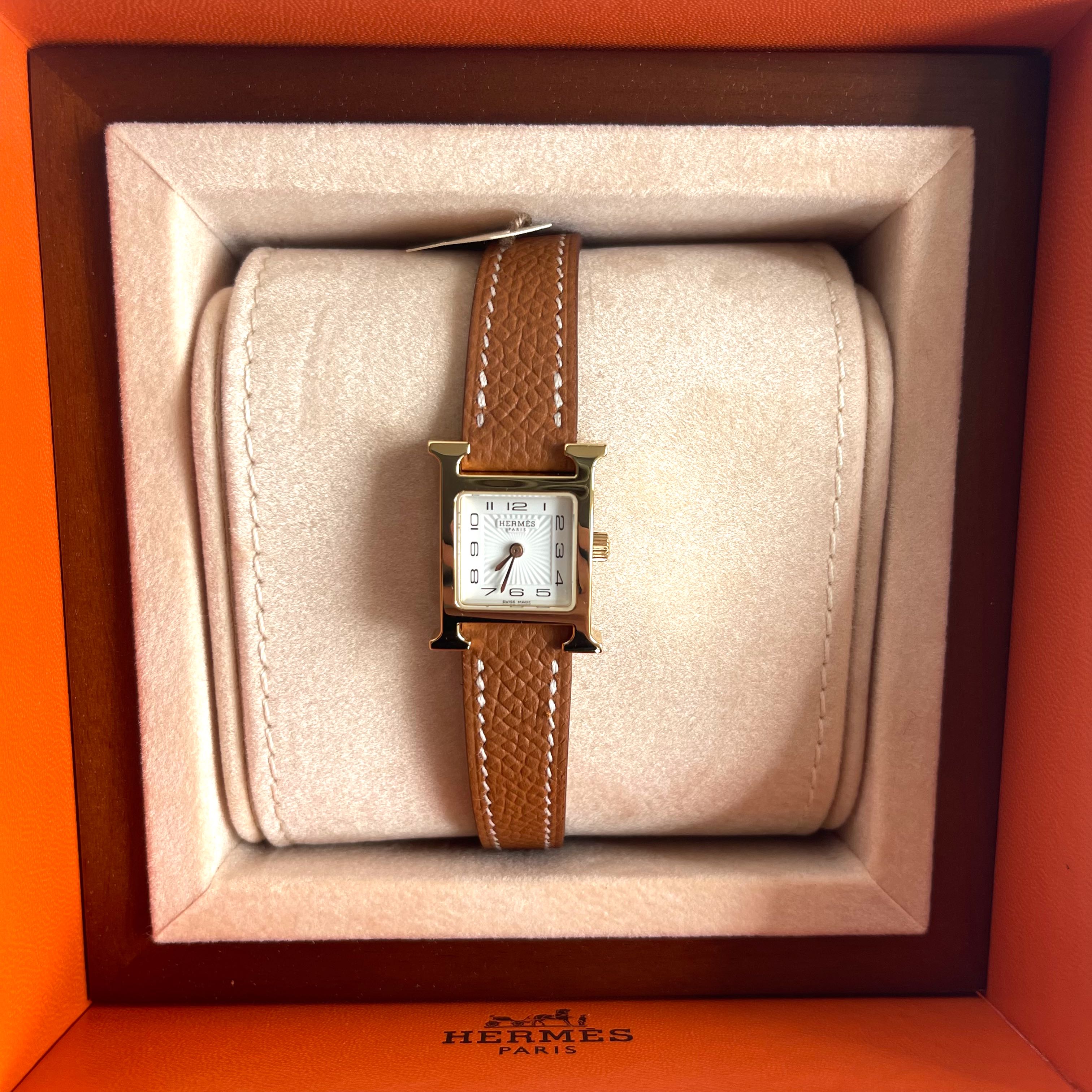 Hermes - Gold Epsom H Heure TPM Watch with GHW, Luxury, Watches on ...