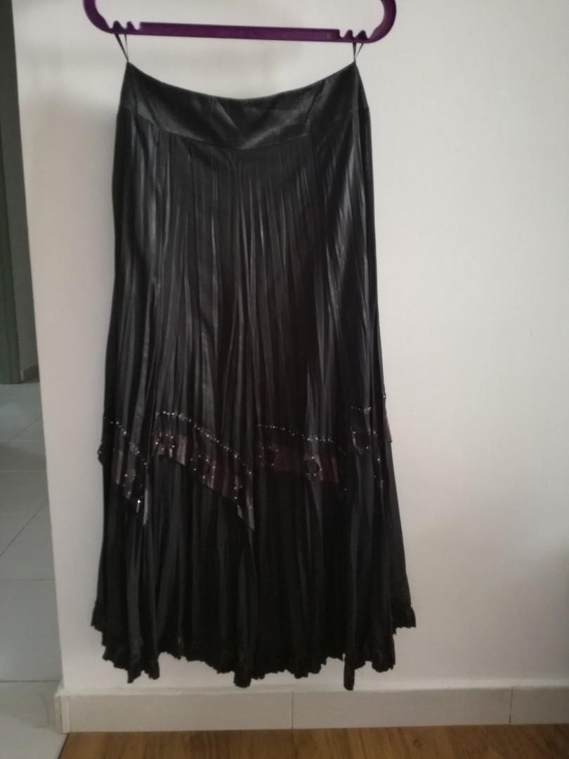 Lazenzaro Black long Skirt, Turkish unique design, silky satin skirt ...