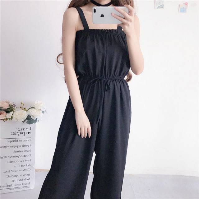 Long Jumpsuit Korea Black Hitam, Fesyen Wanita, Pakaian Wanita ...