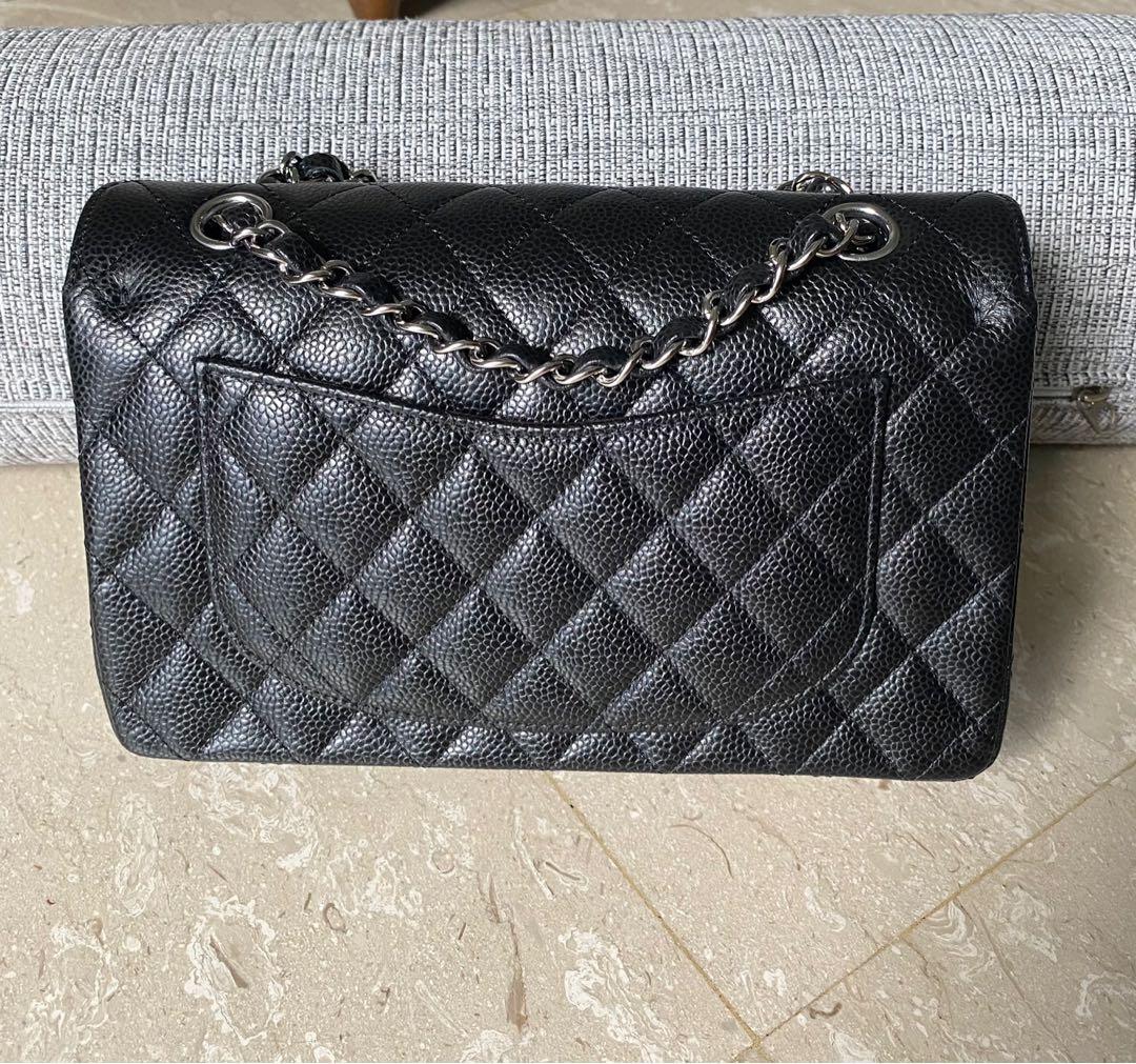 NEW Chanel Classic Double Flap Caviar Leather Small Silver Hardware Bag ...
