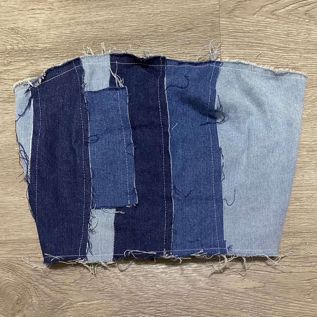 patchwork denim tube top, Women's Fashion, Tops, Sleeveless on Carousell
