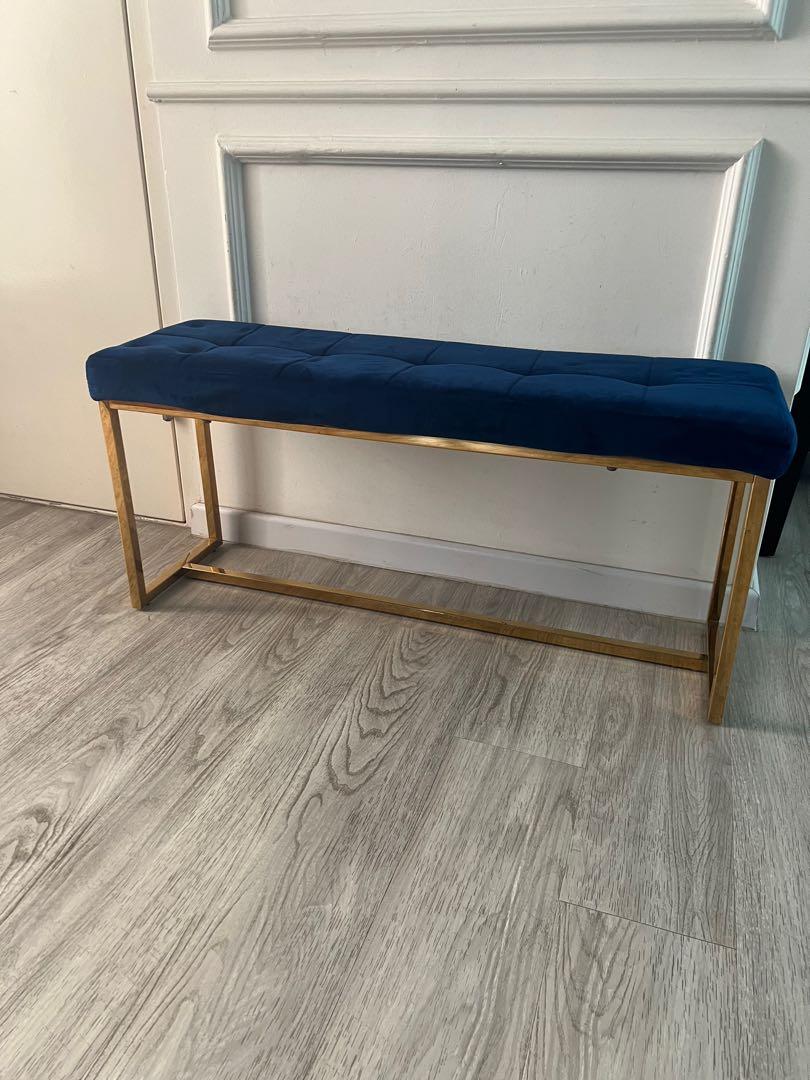 Royal blue bench with gold legs, Furniture & Home Living, Furniture ...