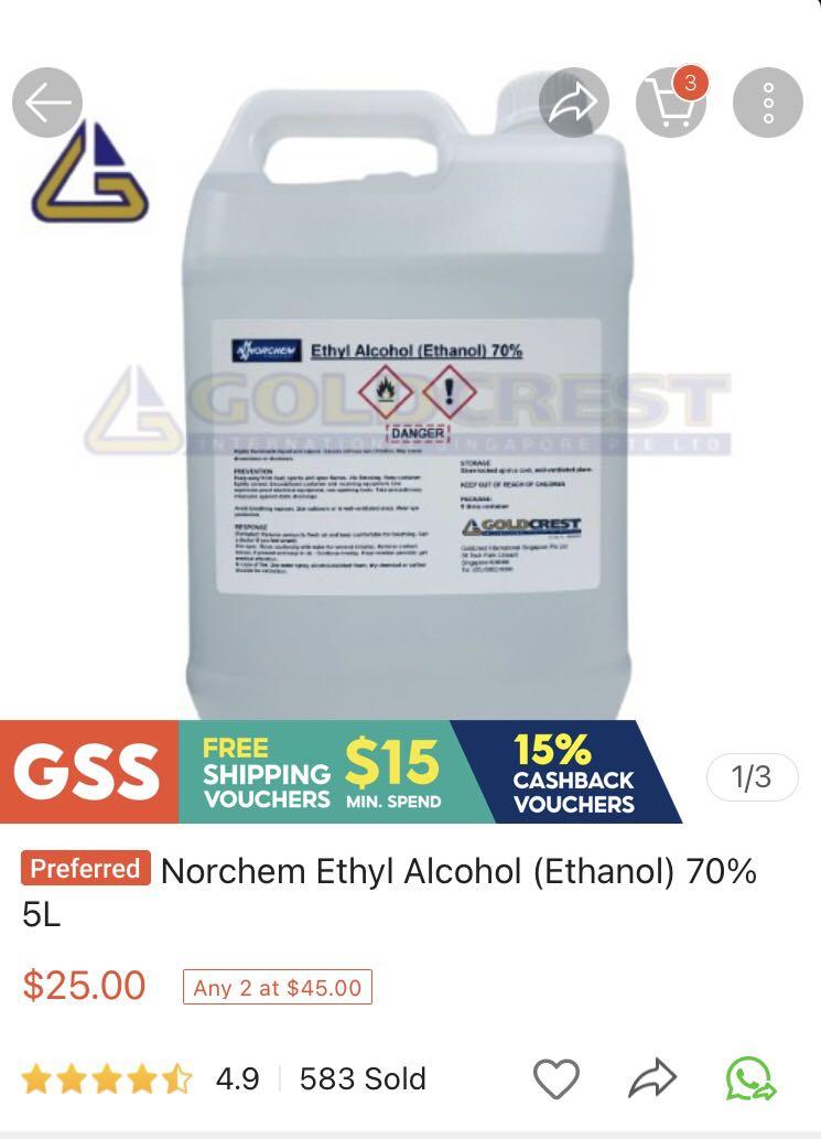 Ethanol Hand sanitizer disinfectant ethyl alcohol 70%, Beauty ...