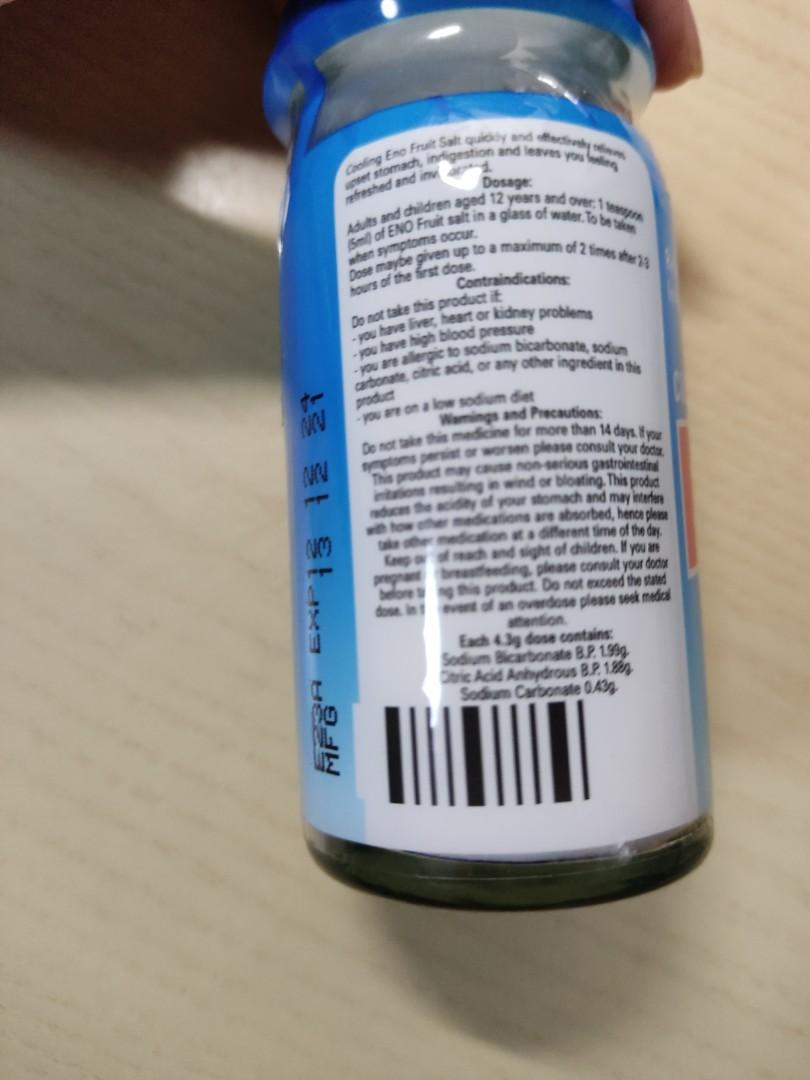 ENO Fruit Salt Plain, Original 100g 12/2024, Health & Nutrition, Health ...