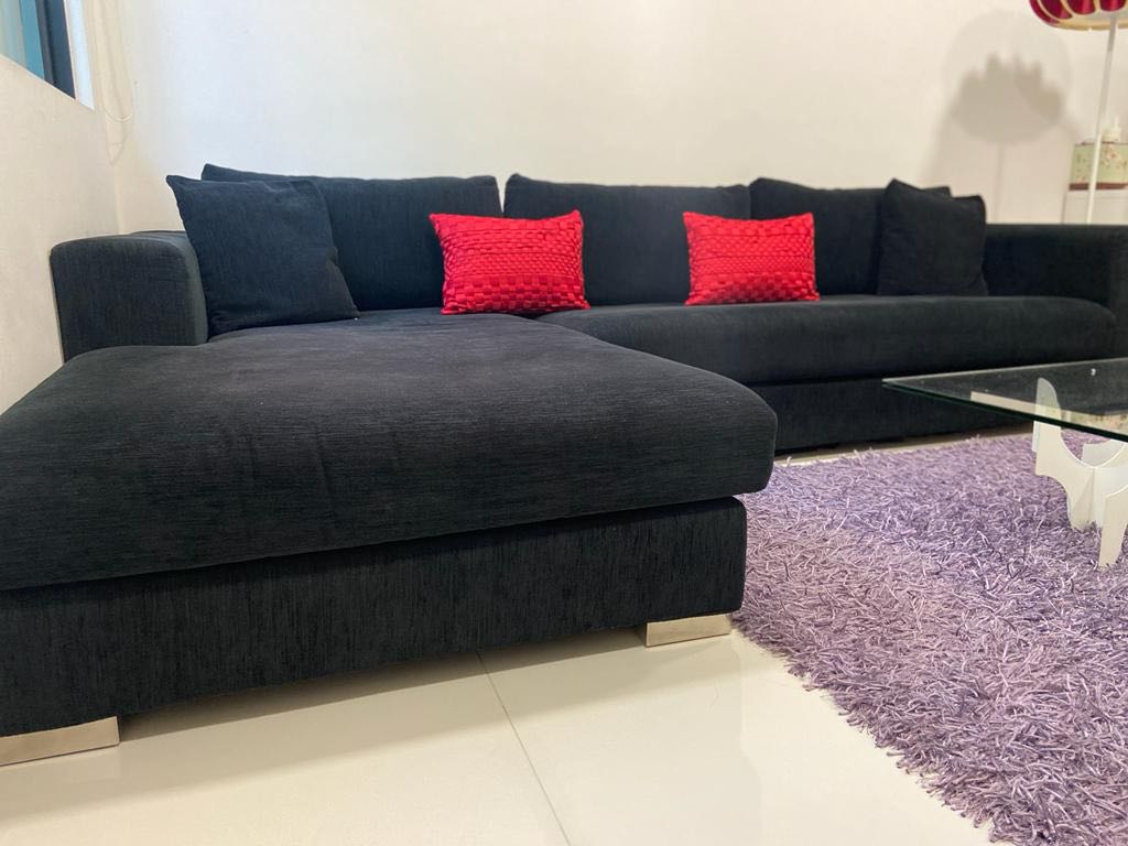 Black L-shaped Sofa, Furniture & Home Living, Furniture, Sofas on Carousell