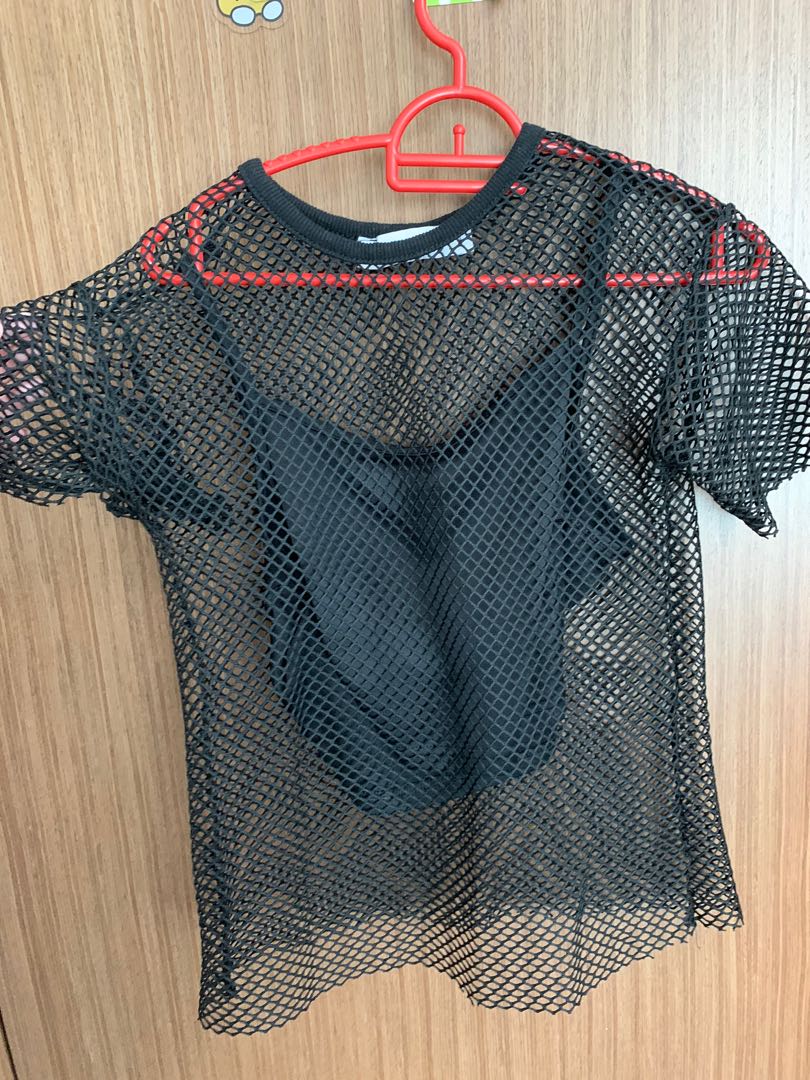 Black Netted Top, Women's Fashion, Tops, Shirts on Carousell