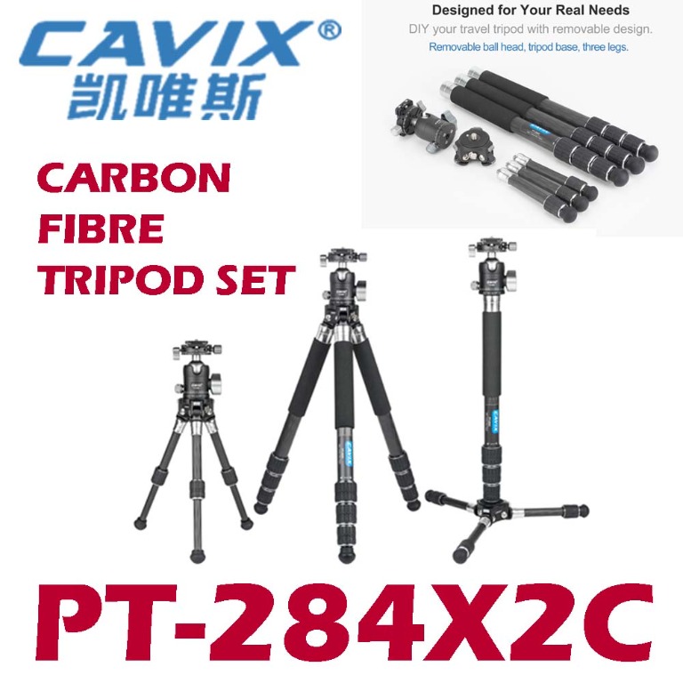 CAVIX PT-284X2C CARBON FIBRE TRIPOD SET, Photography, Photography Accessories, Tripods ...