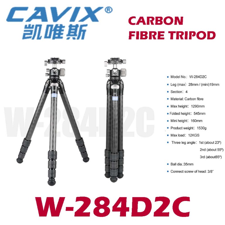 CAVIX W-284D2C CARBON FIBRE TRIPOD, Photography, Photography Accessories, Tripods & Monopods on ...
