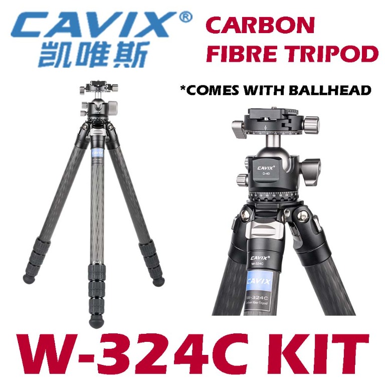 CAVIX W-324C KIT CARBON FIBRE TRIPOD / COMES WITH BALLHEAD, Photography, Photography Accessories ...