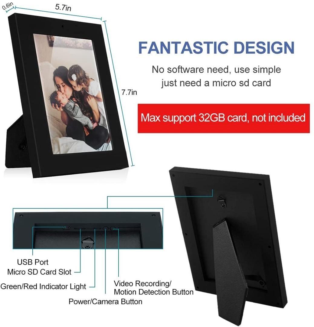 (M8186) Photo Frame Hidden Camera, Mini Spy Camera Picture Frame Camera ...