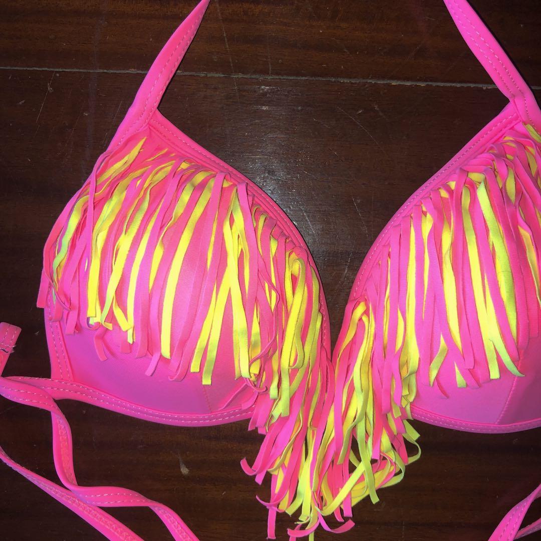 Neon pink fringe bikini top, Women's Fashion, Swimwear, Bikinis ...