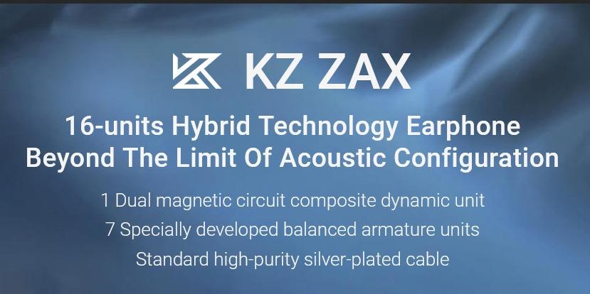 NEW IN BOX KZ ZAX 16-units 7BA + 1DD Hybrid Technology Earphone BLACK 2-pin QDC aka C-pin, Audio ...