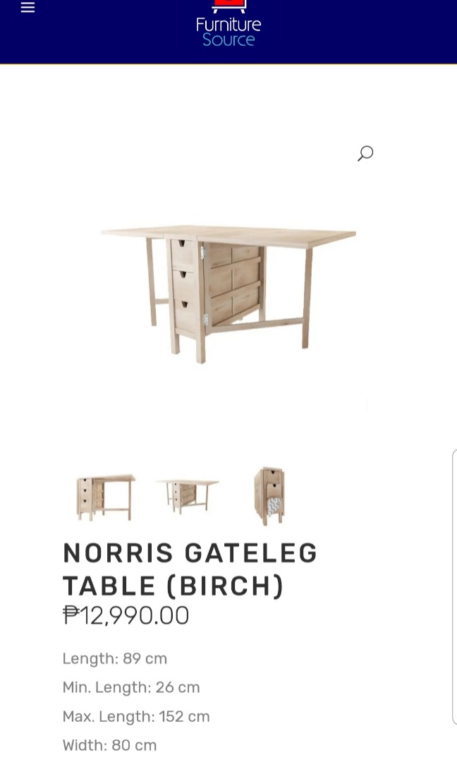 Norris Gatelag Table (Birch), Furniture & Home Living, Furniture ...
