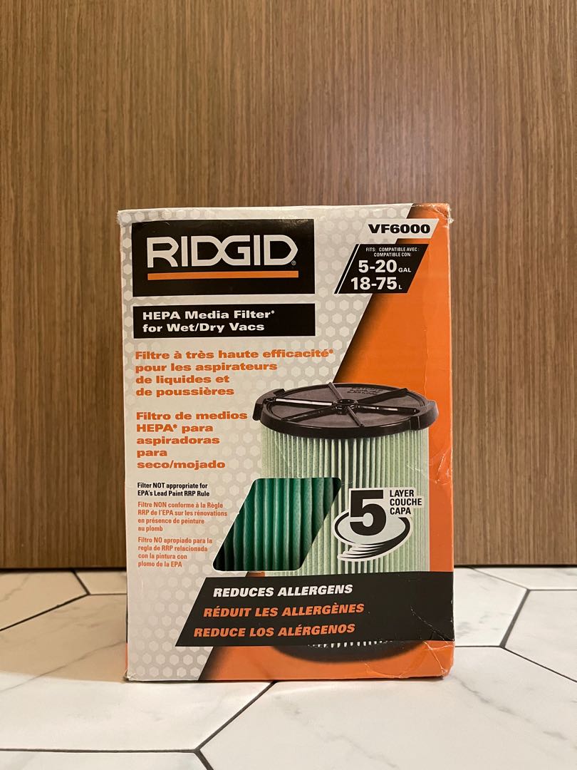 Ridgid VF6000 Genuine Replacement 5-Layer Allergen, Fine Dust, and Dirt ...