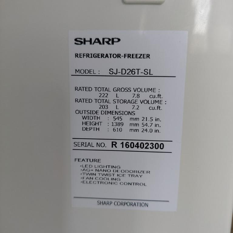 Sharp Refrigerator 203 liters, TV & Home Appliances, Kitchen Appliances ...