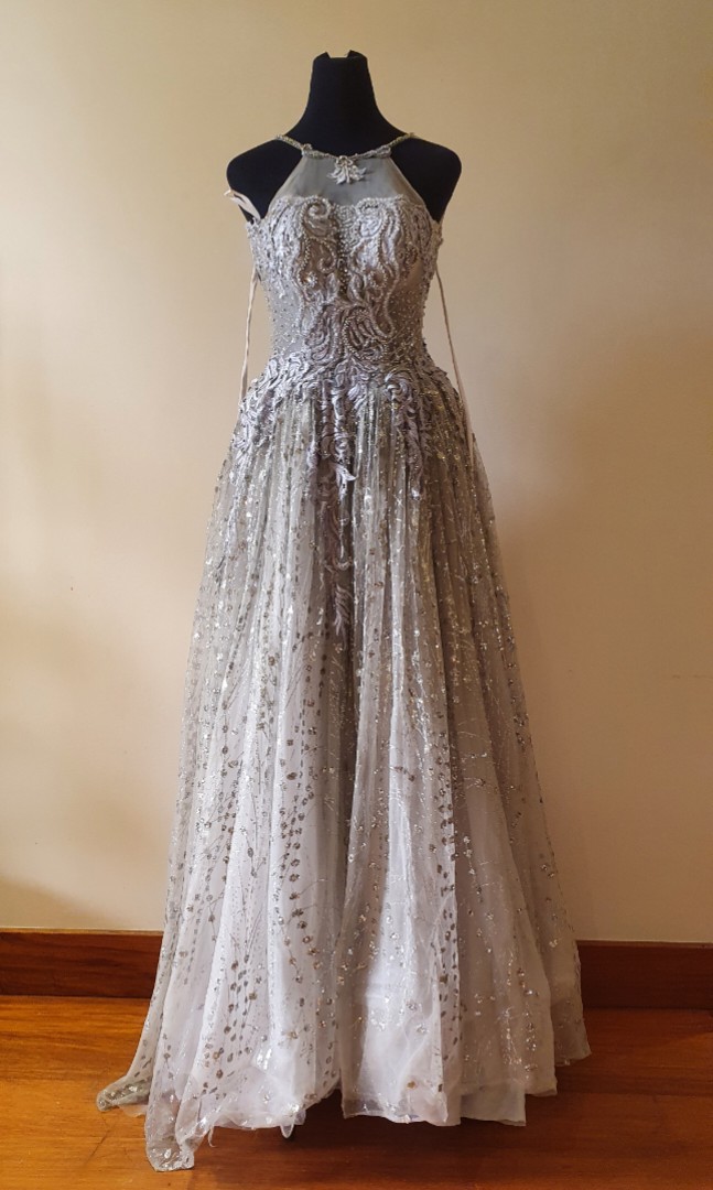 Silver Elegant Long Gown, Women's Fashion, Dresses & Sets, Evening ...