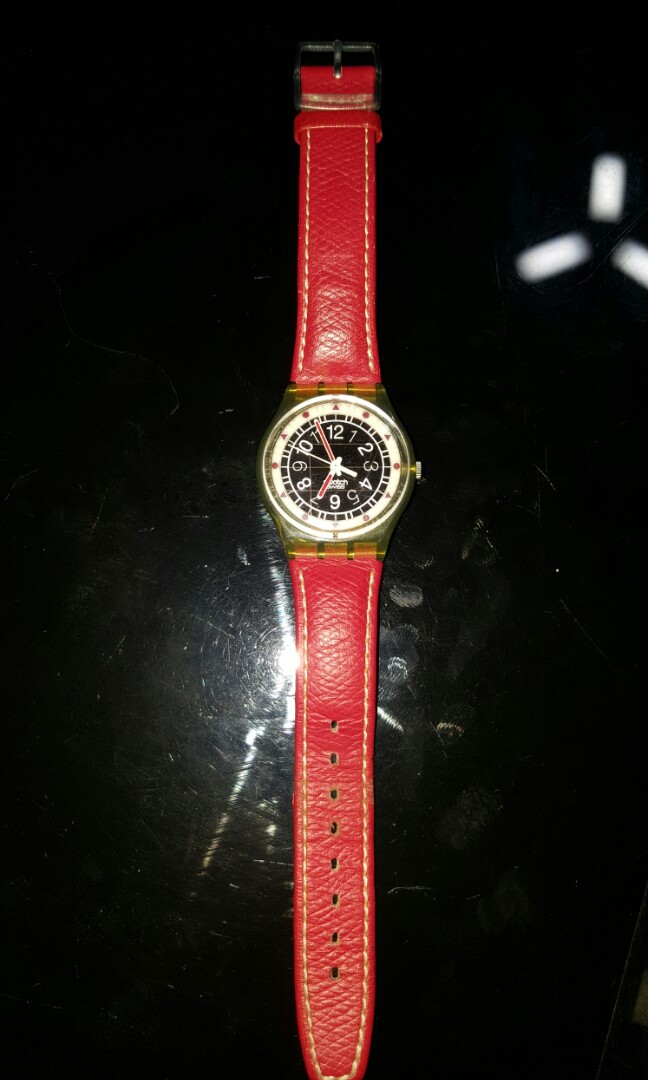 Swatch Leather Strap Watch, Luxury, Watches on Carousell