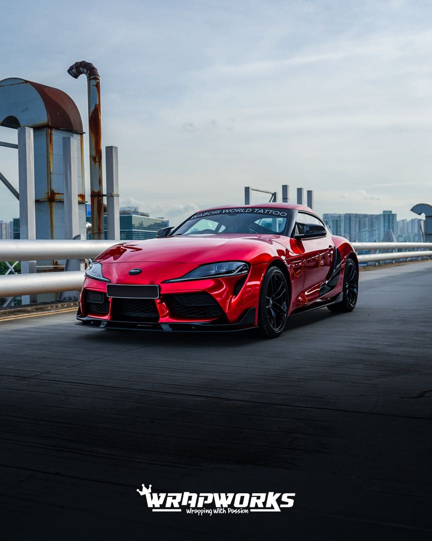 Toyota Supra Candy Red Full Wrap, Car Accessories, Accessories on Carousell
