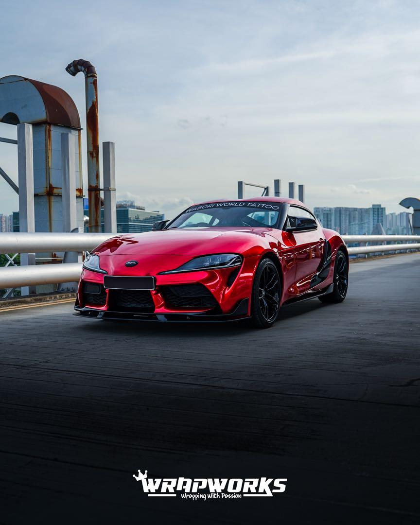 Toyota Supra Candy Red Full Wrap, Car Accessories, Accessories on Carousell
