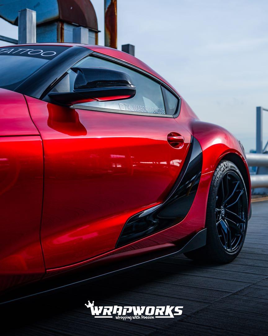 Toyota Supra Candy Red Full Wrap, Car Accessories, Accessories on Carousell