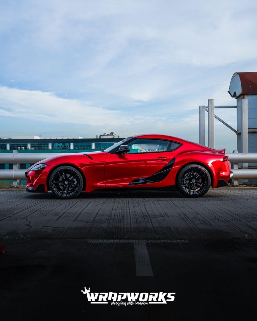 Toyota Supra Candy Red Full Wrap, Car Accessories, Accessories on Carousell
