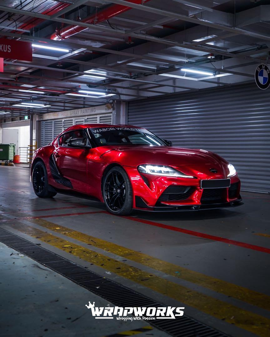 Toyota Supra Candy Red Full Wrap, Car Accessories, Accessories on Carousell