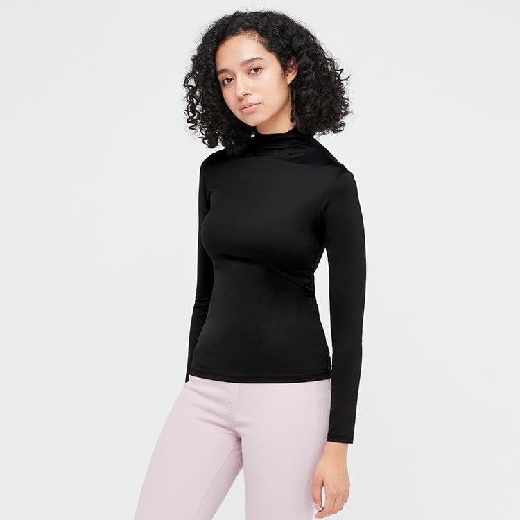 Uniqlo Airism High Neck Long Sleeve Inner, Women's Fashion, Tops ...