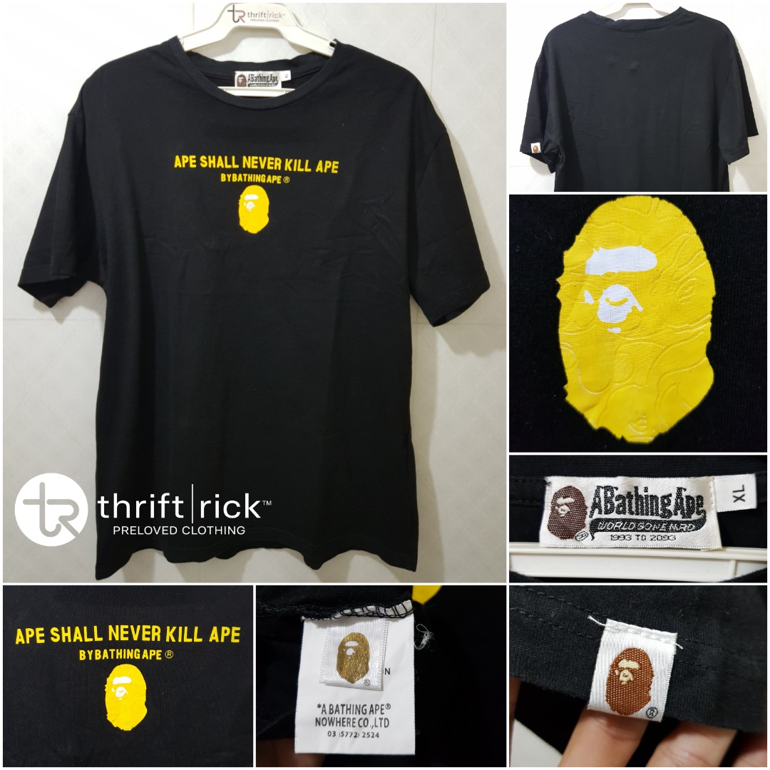 A BATHING APE (APE SHALL NEVER KILL APE) BLACK TSHIRT, Men's Fashion, Tops & Sets, Tshirts ...