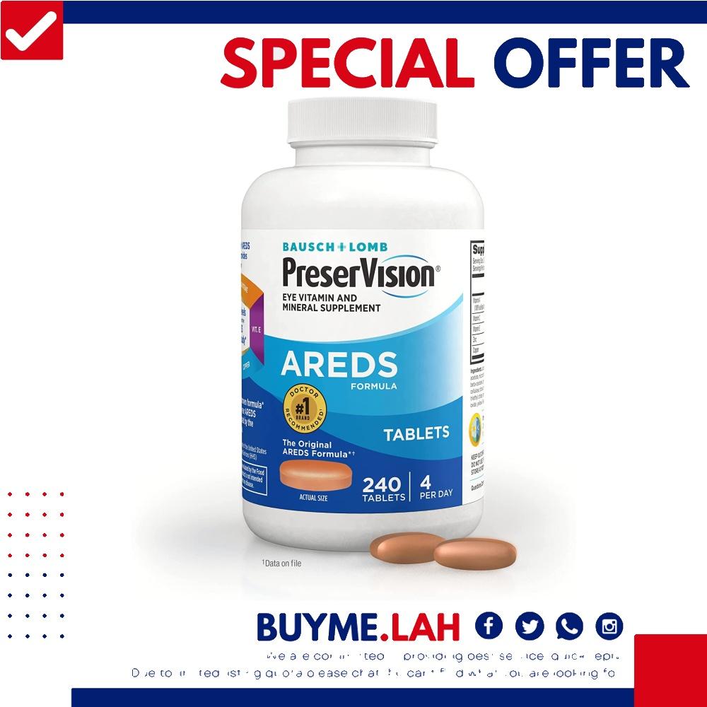 Bausch + Lomb PreserVision AREDS Eye Vitamin & Mineral Supplement Tablets, 240 Count Bottle ...