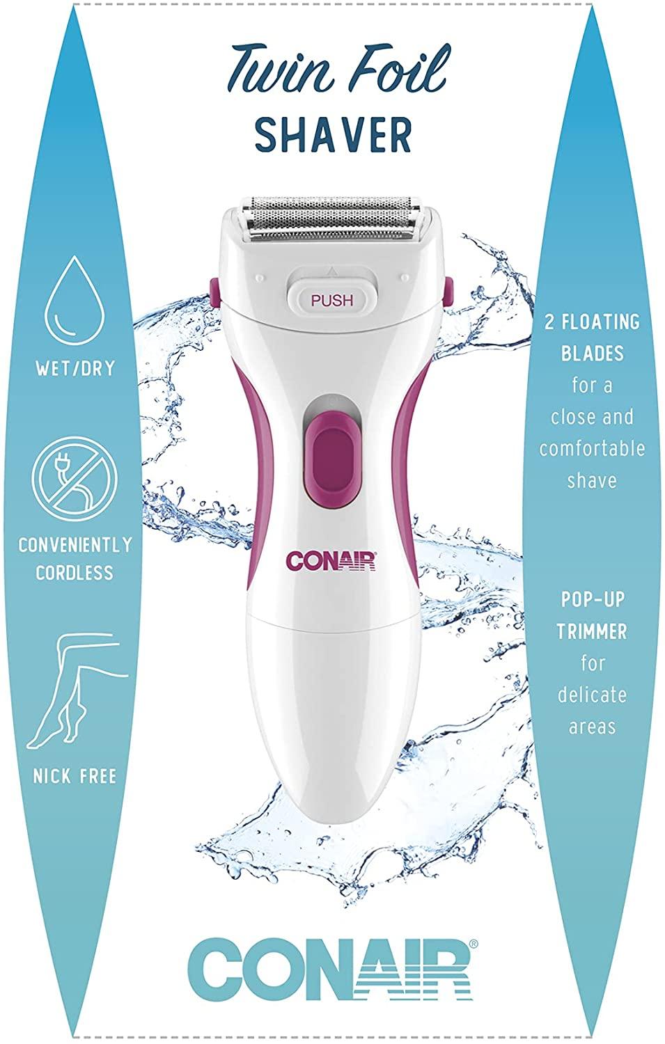 Conair Satiny Smooth Ladies Twin Foil Shaver with pop-up Trimmer; Use ...