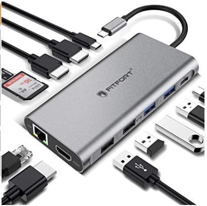 FireSale (No Box)Fitfort USB Type C Hub Pro 12 in 1 Triple 4K HDMI ...