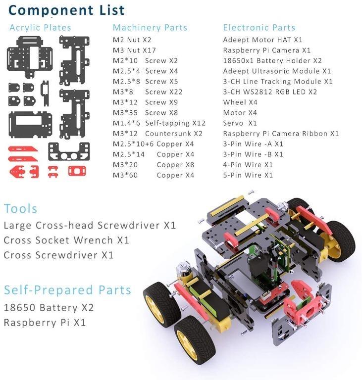 [instock] Adeept 4WD Smart Robot Car Kit For Raspberry Pi 4/3 Model B+ ...