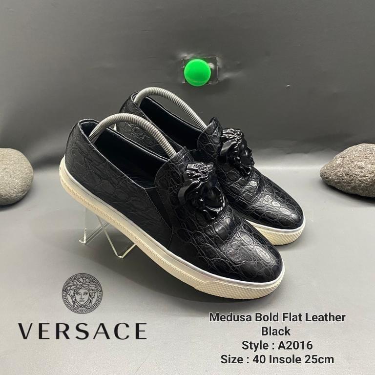 Sepatu Versace A2016 Medusa Bold Flat Leather Black Size 40, Fesyen ...