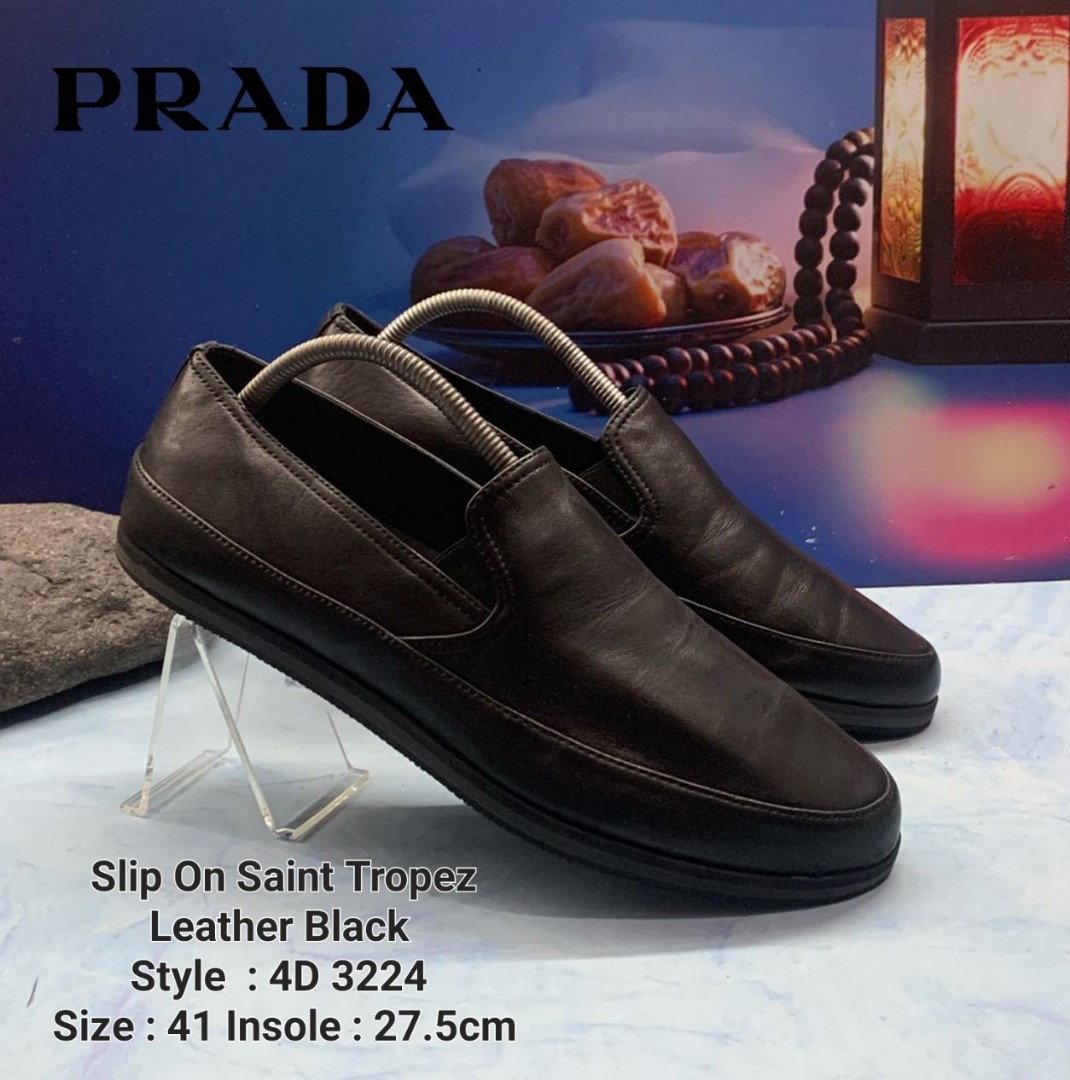 Prada 4D 3224 Saint Tropez Loafers Leather Black Size 41, Fesyen Pria ...