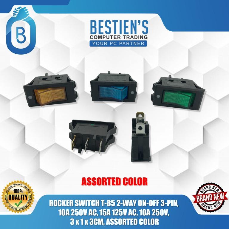 ROCKER SWITCH T-85 2-WAY ON-OFF 3-PIN, 10A 250V AC, 15A 125V AC, 10A ...