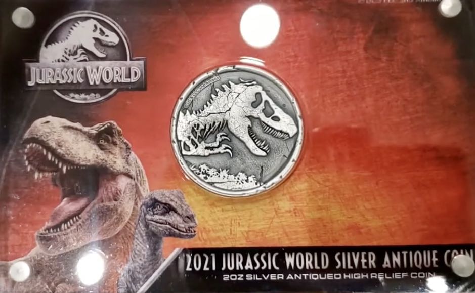 Silver Coin 2 oz Jurassic World High Relief Antiqued Cracked Coin ...