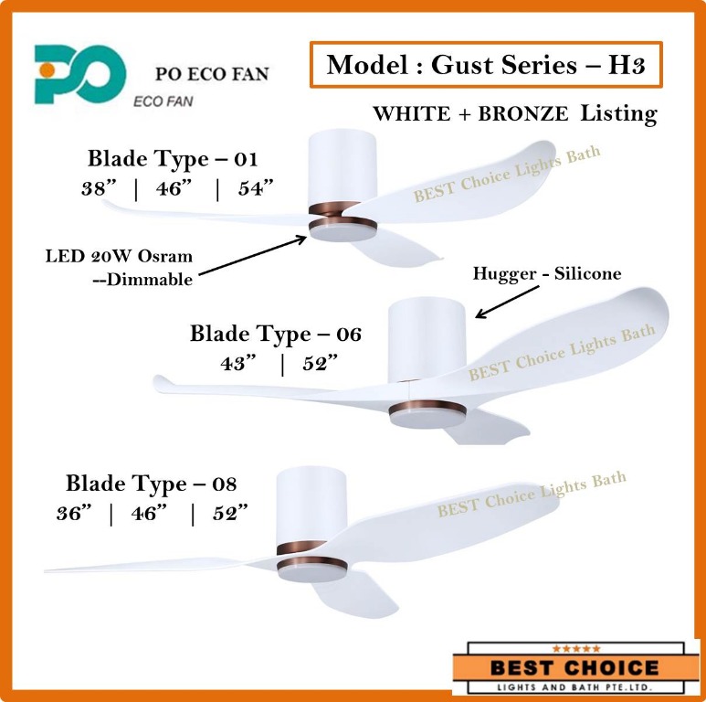 Yes Wifi PO ECO GUST H3 DC Motor Ceiling Fan [Hugger White Blade06 ...