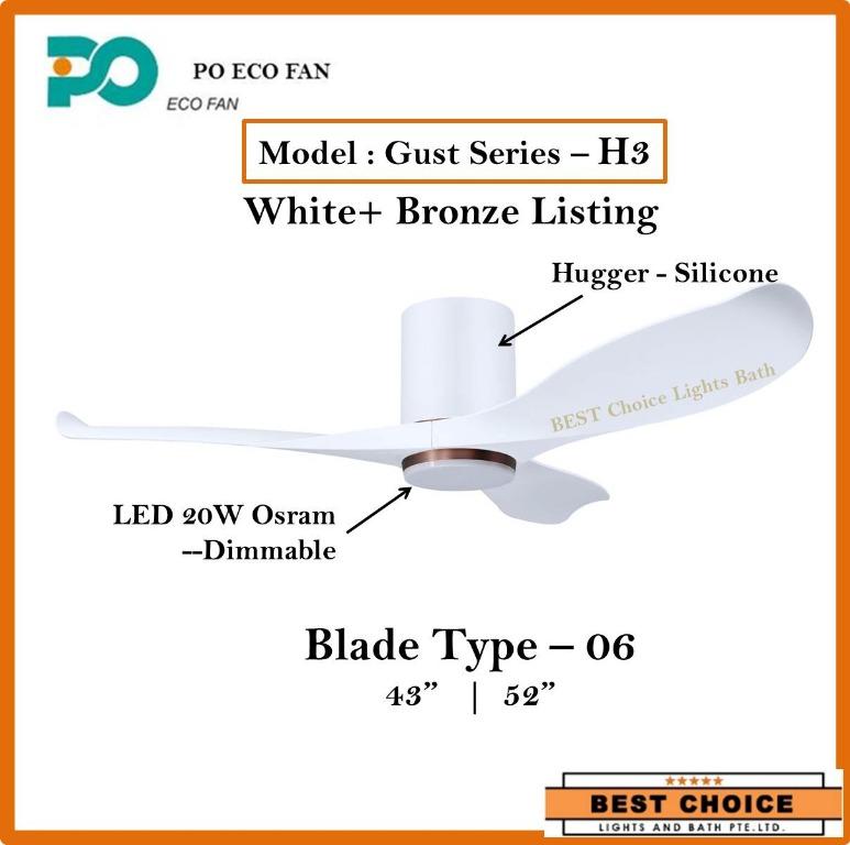 Yes Wifi PO ECO GUST H3 DC Motor Ceiling Fan [Hugger White Blade06 ...